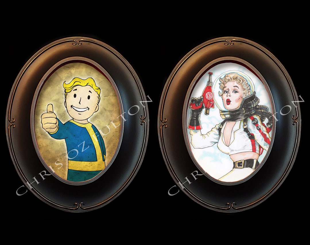 Fallout Vault Boy and Nuka Cola Girl Framed Art Print Set of 2 by Chris ...