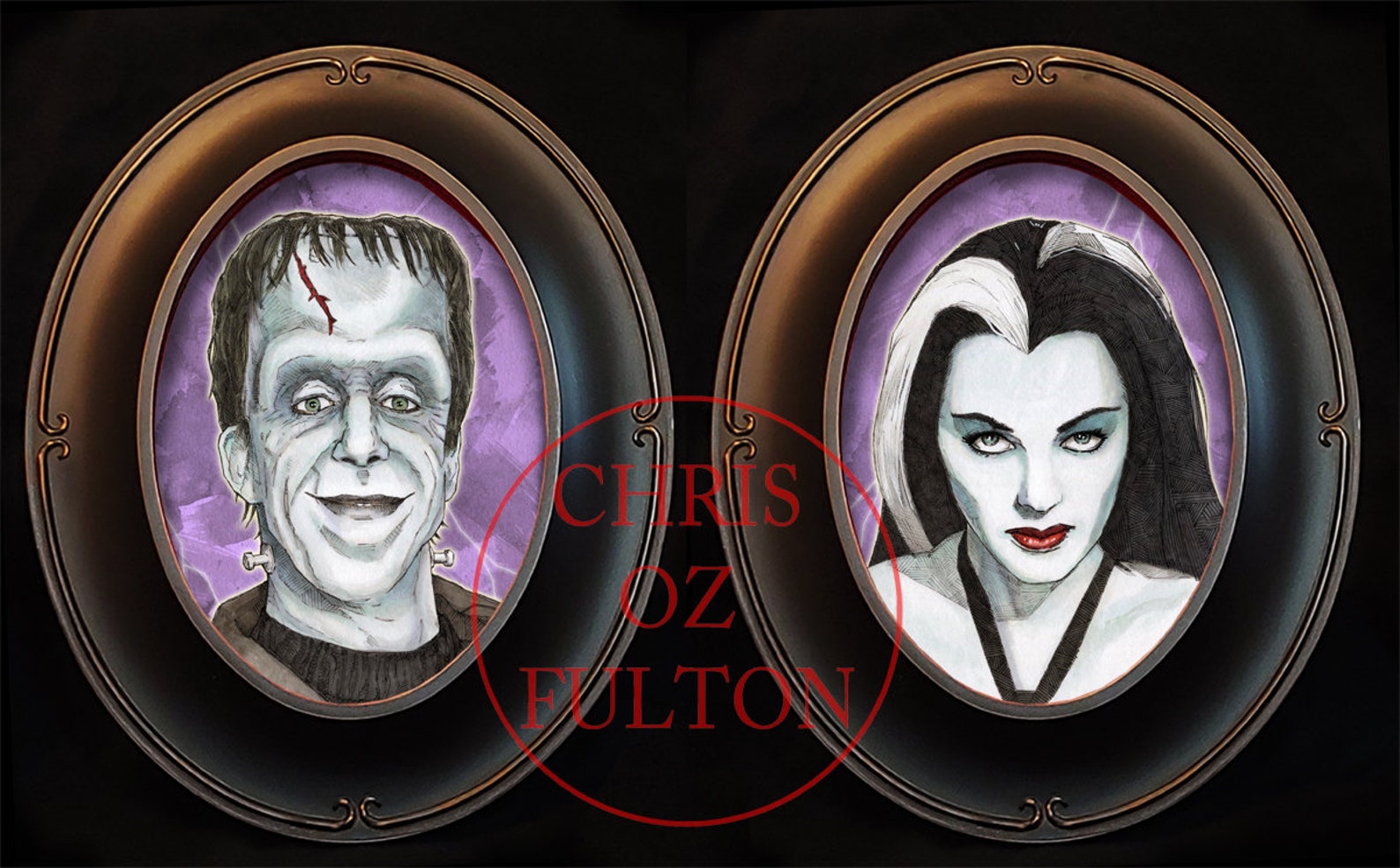 The Munsters Herman and Lily Munster Framed Art Print Set of 2 by Chris ...