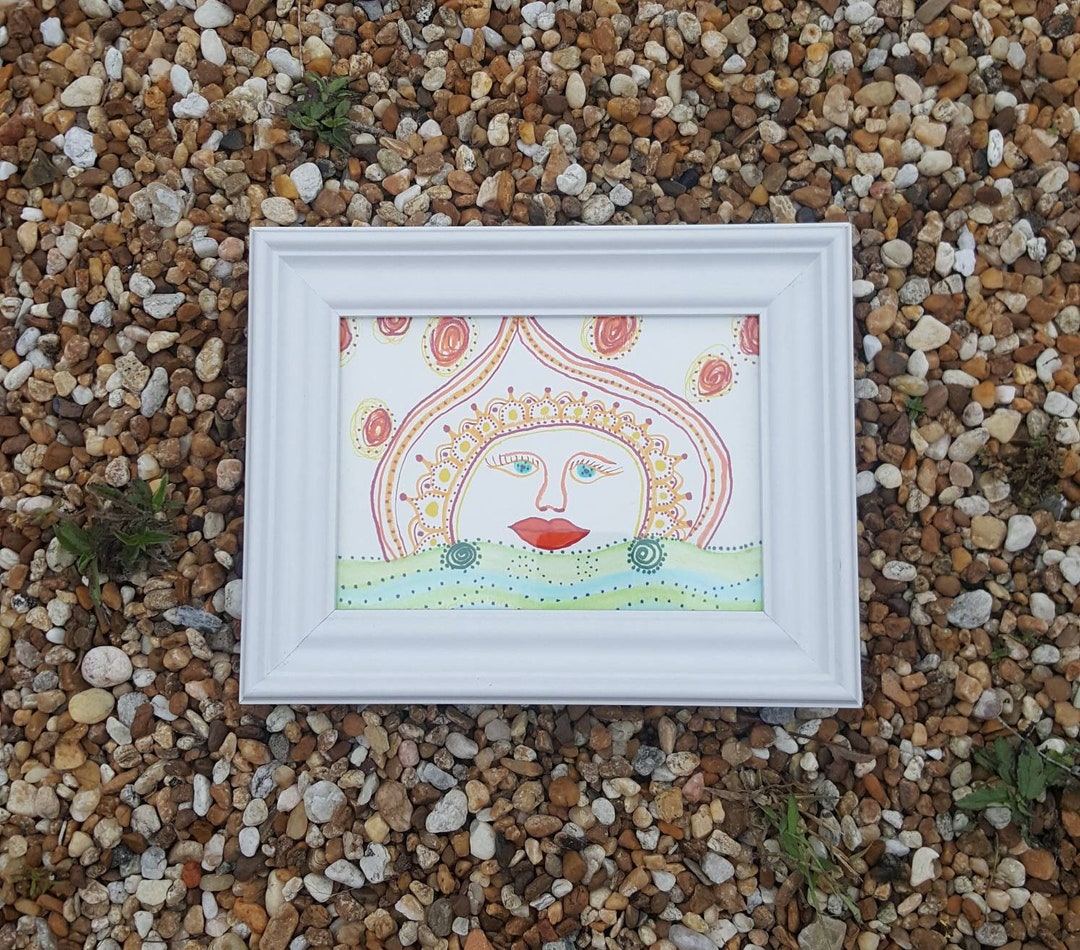 Framed Abstract Sun Watercolor Painting: Signed Original Art (5x7) - Etsy