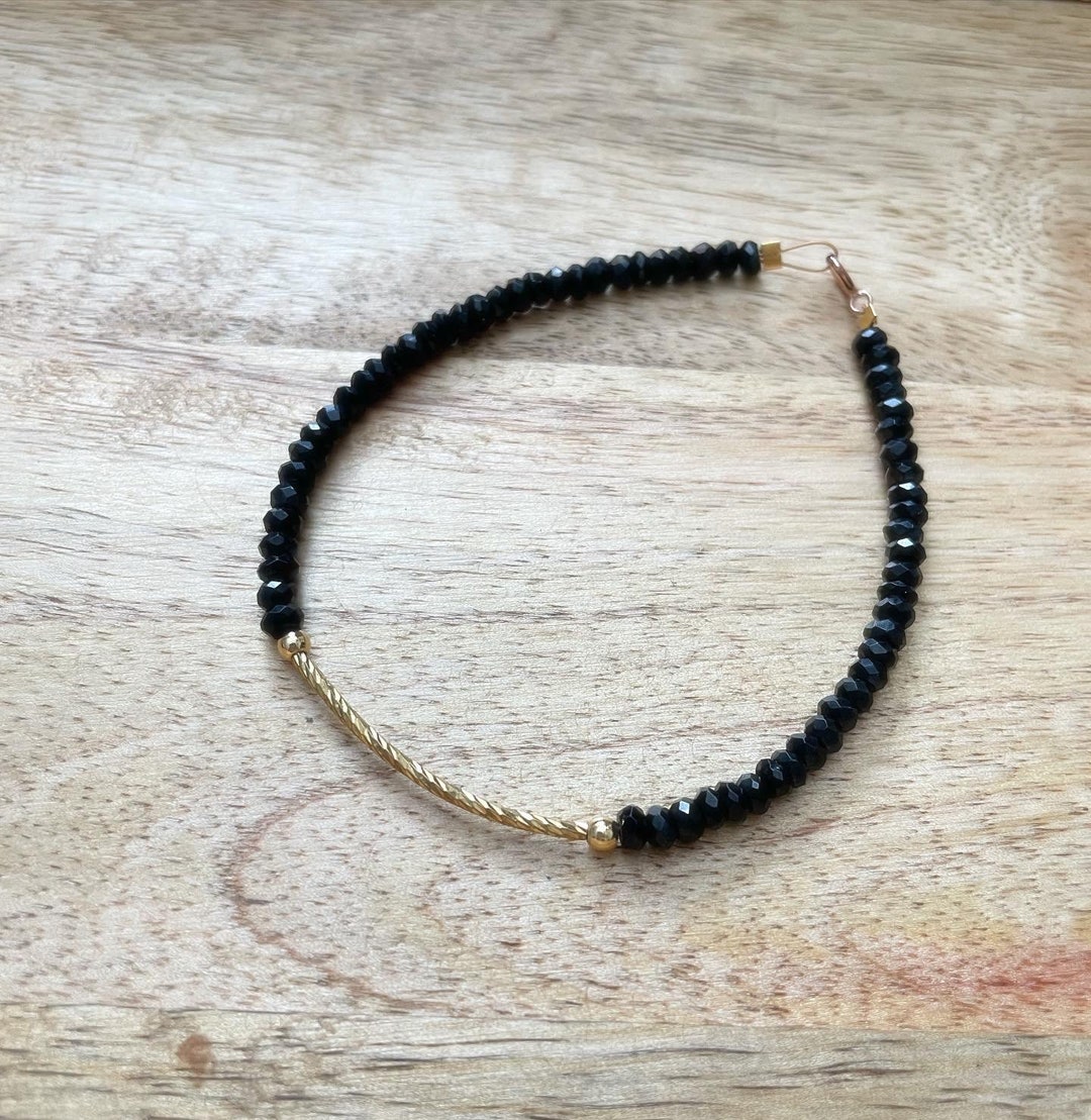 Black Vintage Crystal Gold Bar Bracelet - Etsy