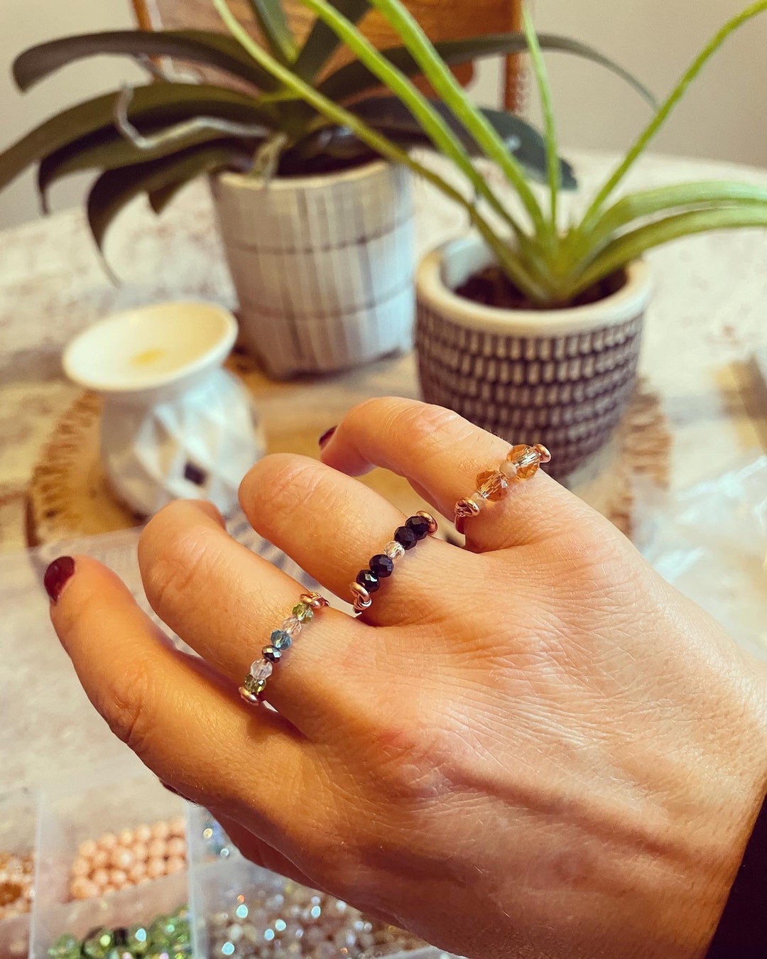 Multi Crystal Stone Copper Ring Bands - Etsy