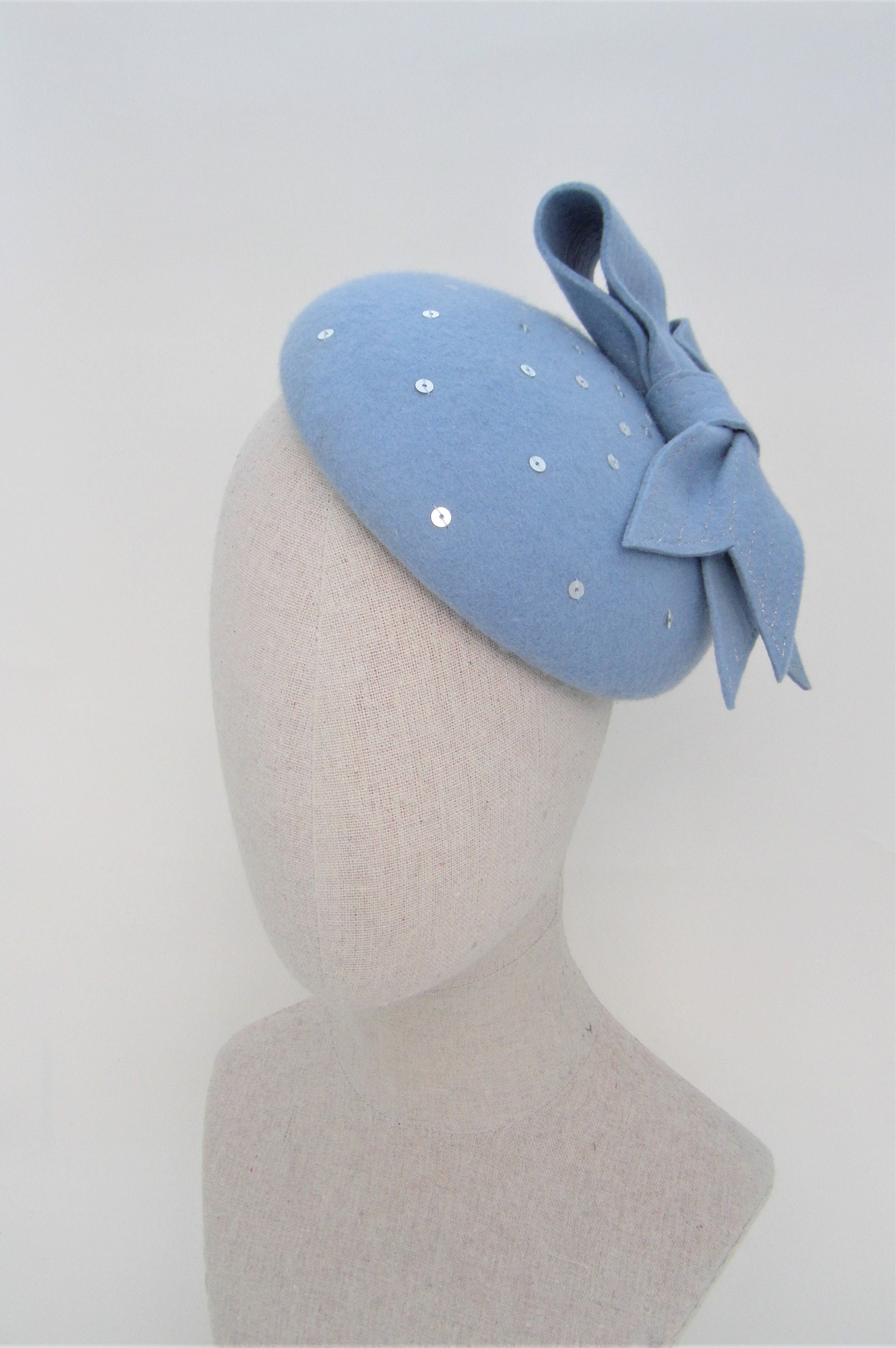 Pale Blue Felt Button Hat, Ascot Hat, Light Blue Wedding Hat, Pale Blue ...