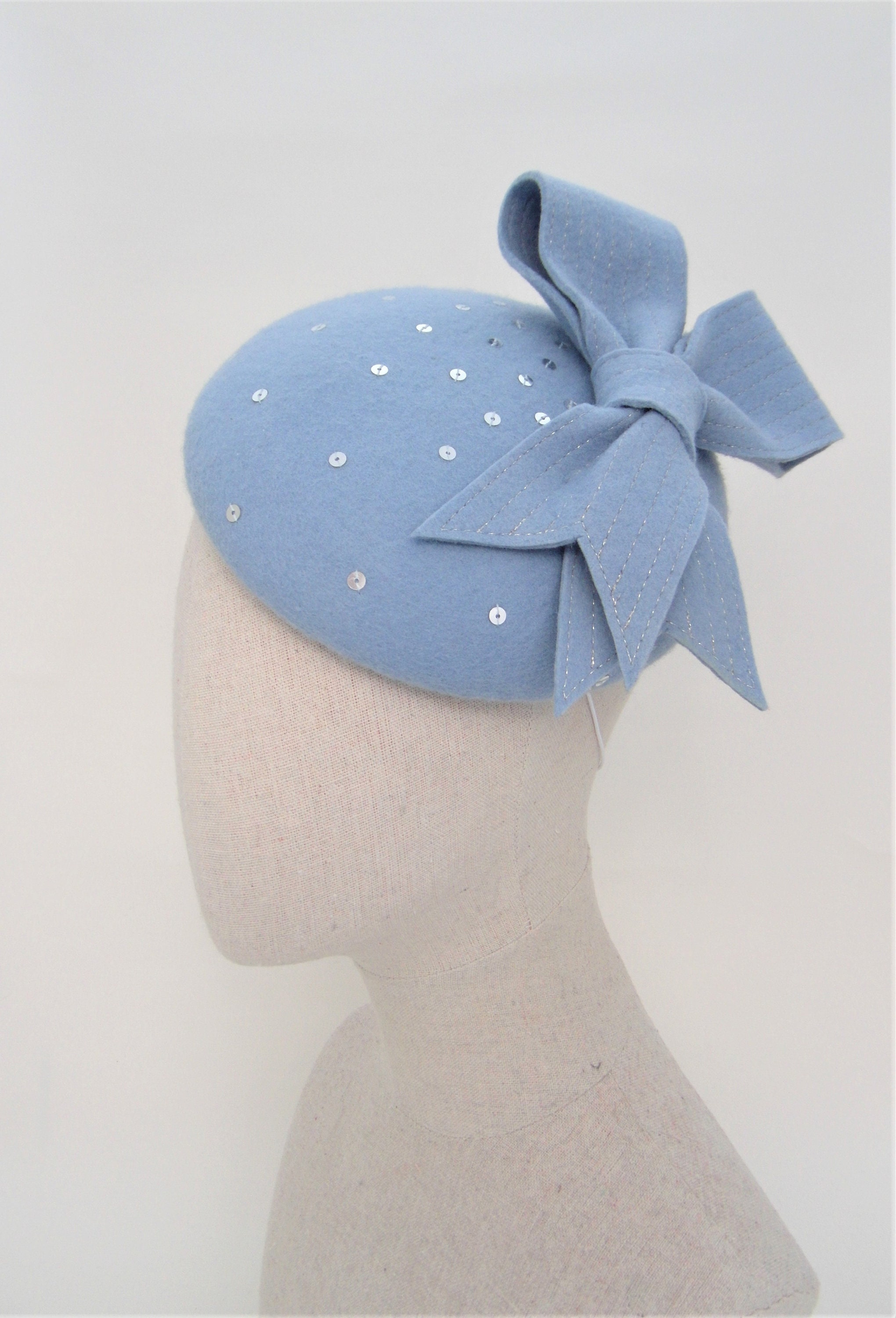 Pale Blue Felt Button Hat Ascot Hat Light Blue Wedding Hat | Etsy