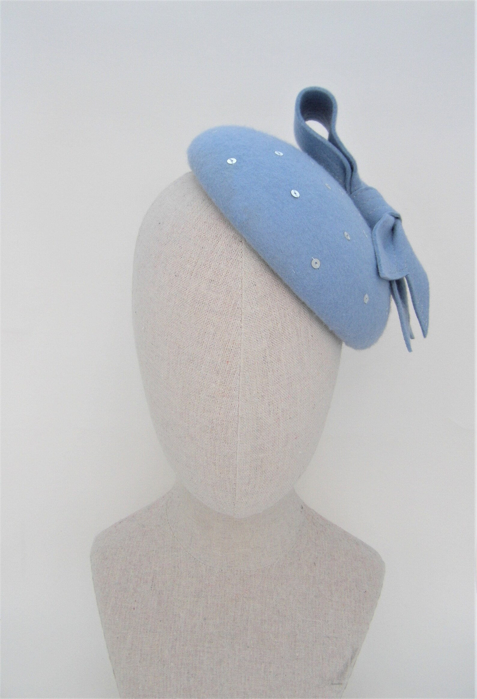 Pale Blue Felt Button Hat, Ascot Hat, Light Blue Wedding Hat, Pale Blue ...