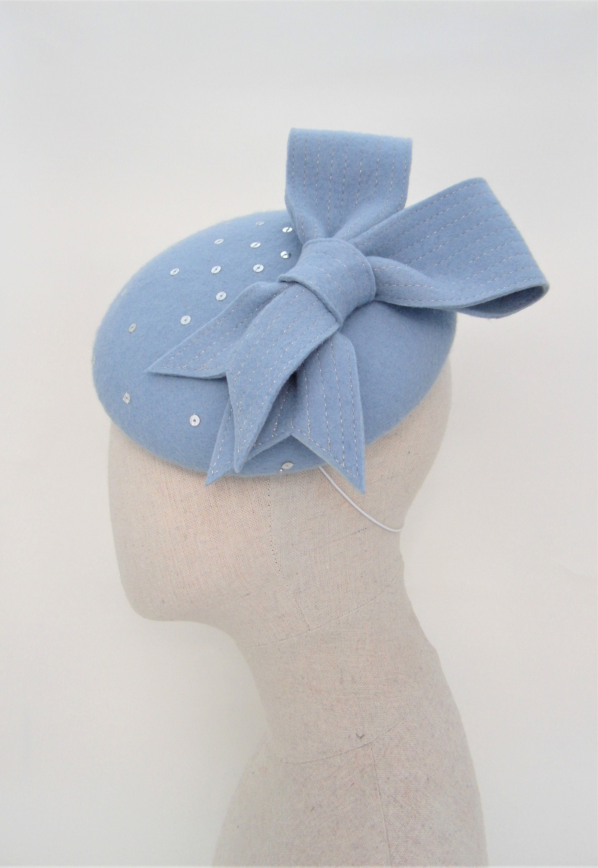 Pale Blue Felt Button Hat, Ascot Hat, Light Blue Wedding Hat, Pale Blue ...