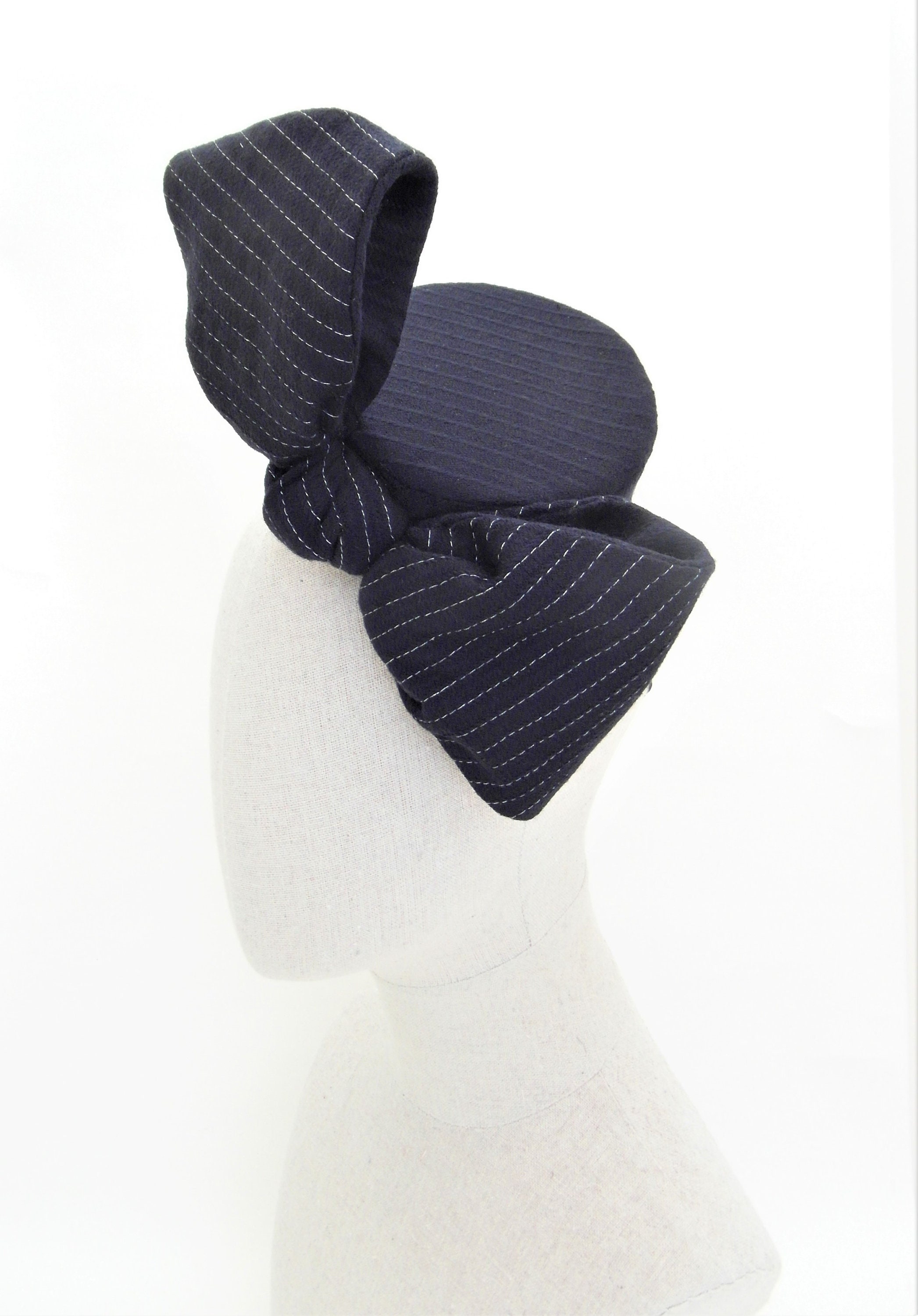 Navy Wool Pillbox Hat, Navy Bow Hat, Navy Wedding Hat, Pillbox Percher ...