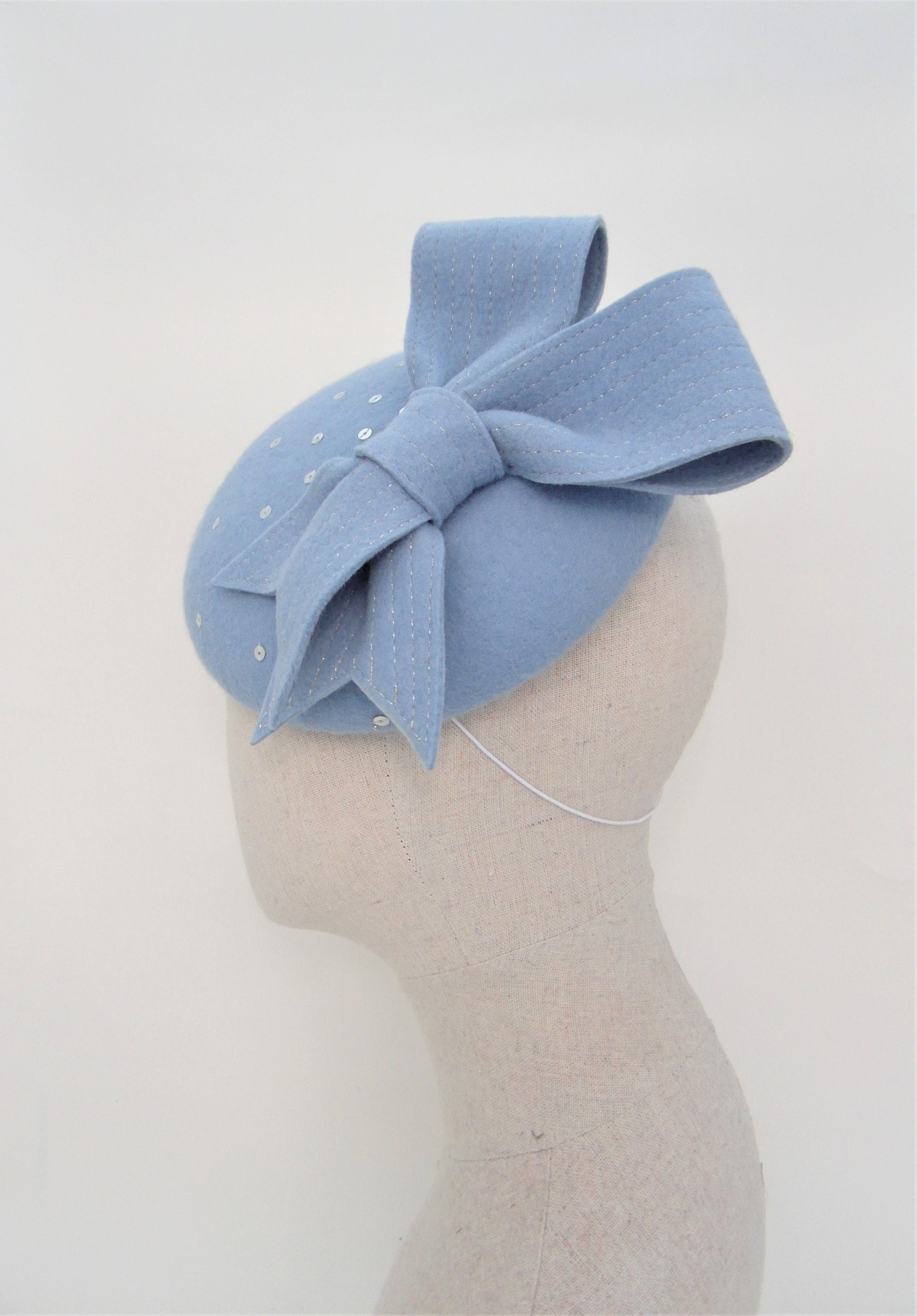 Pale Blue Felt Button Hat, Ascot Hat, Light Blue Wedding Hat, Pale Blue ...