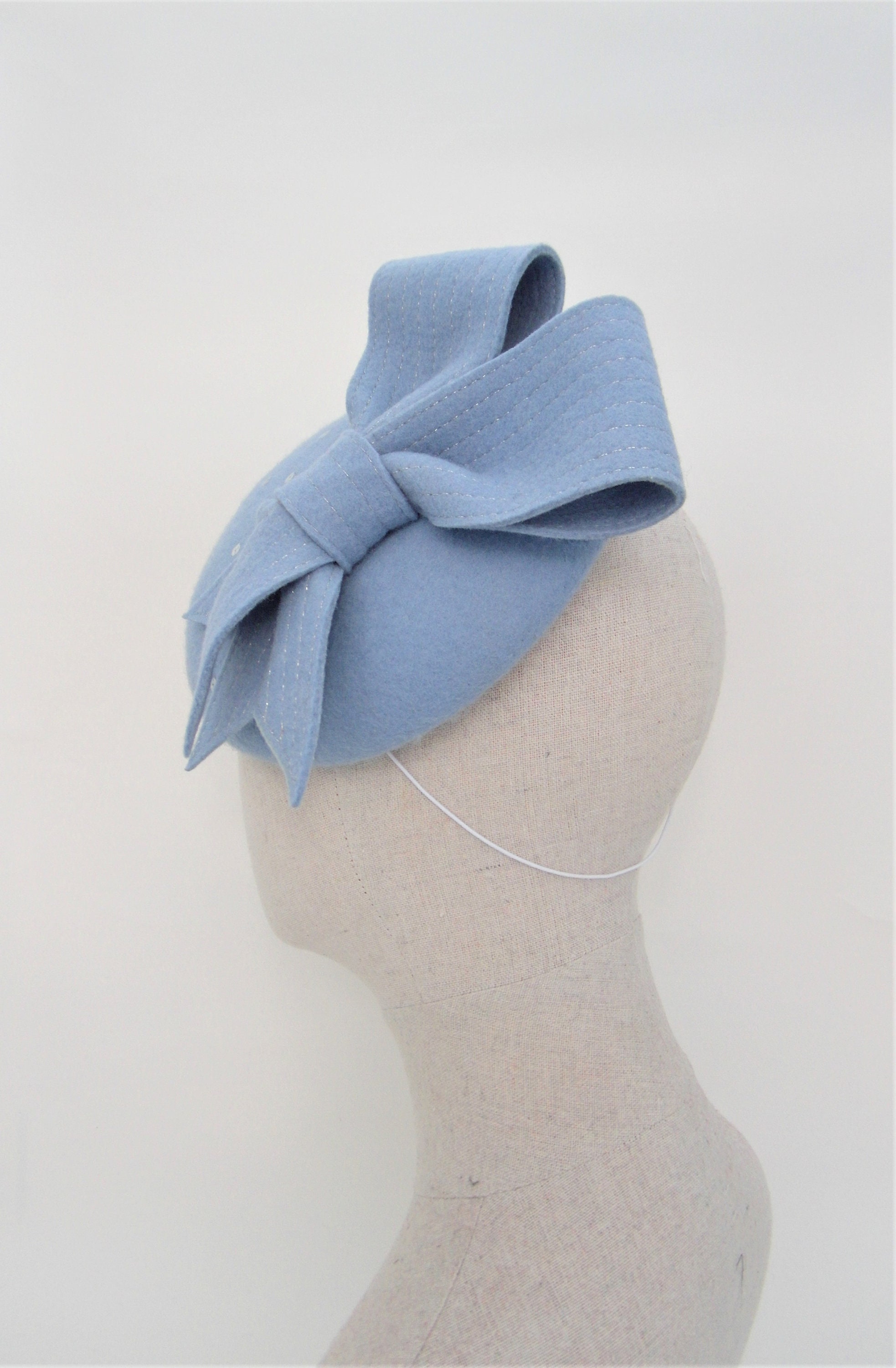 Pale Blue Felt Button Hat, Ascot Hat, Light Blue Wedding Hat, Pale Blue ...