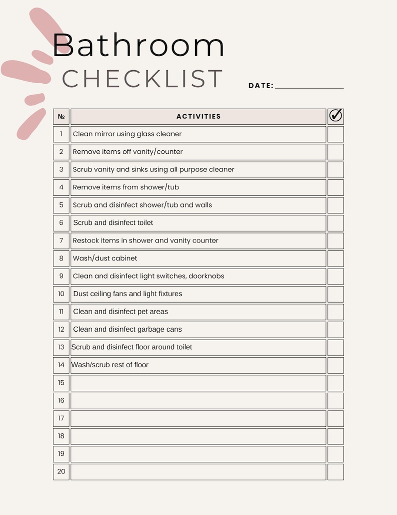 Bathroom Cleaning Checklist. Restroom Cleaning. Chore List. Chore Chart ...