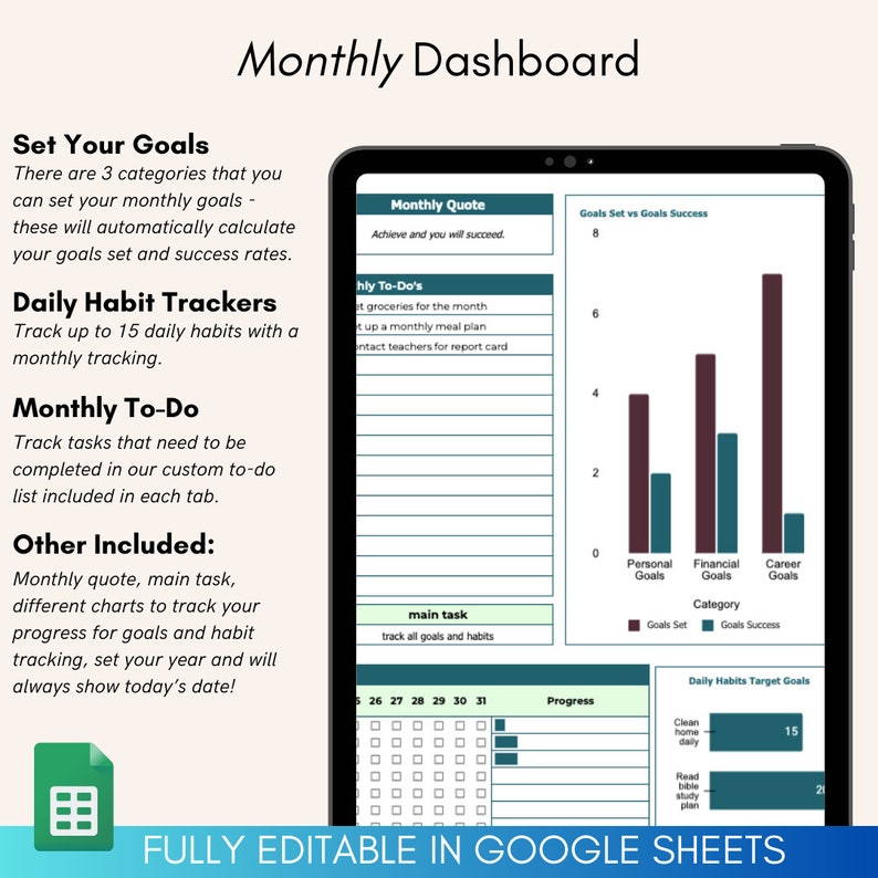Ultimate Goals and Habits Tracker | Google Sheets Template - Etsy