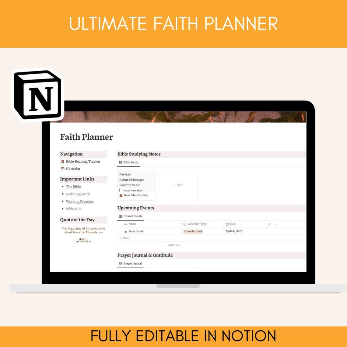 Notion Faith Planner | Digital Faith Planner | Bible Study | Christian ...