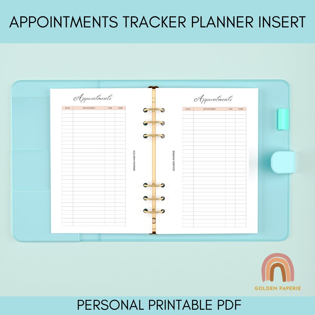 Personal Printable Appointments Tracker Planner Insert - Etsy