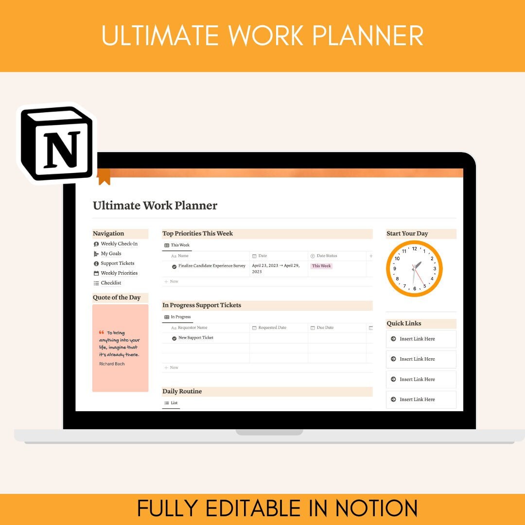 Notion Work Planner | Digital Work Planner | Work Planner | Employee ...