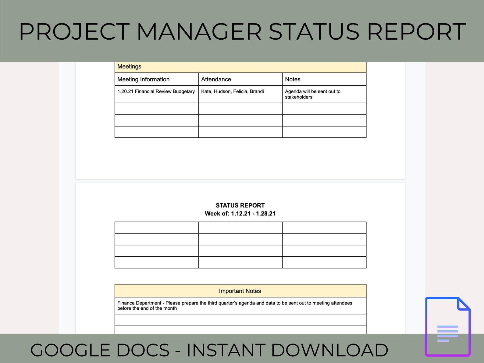 Project Manager Status Report - Etsy