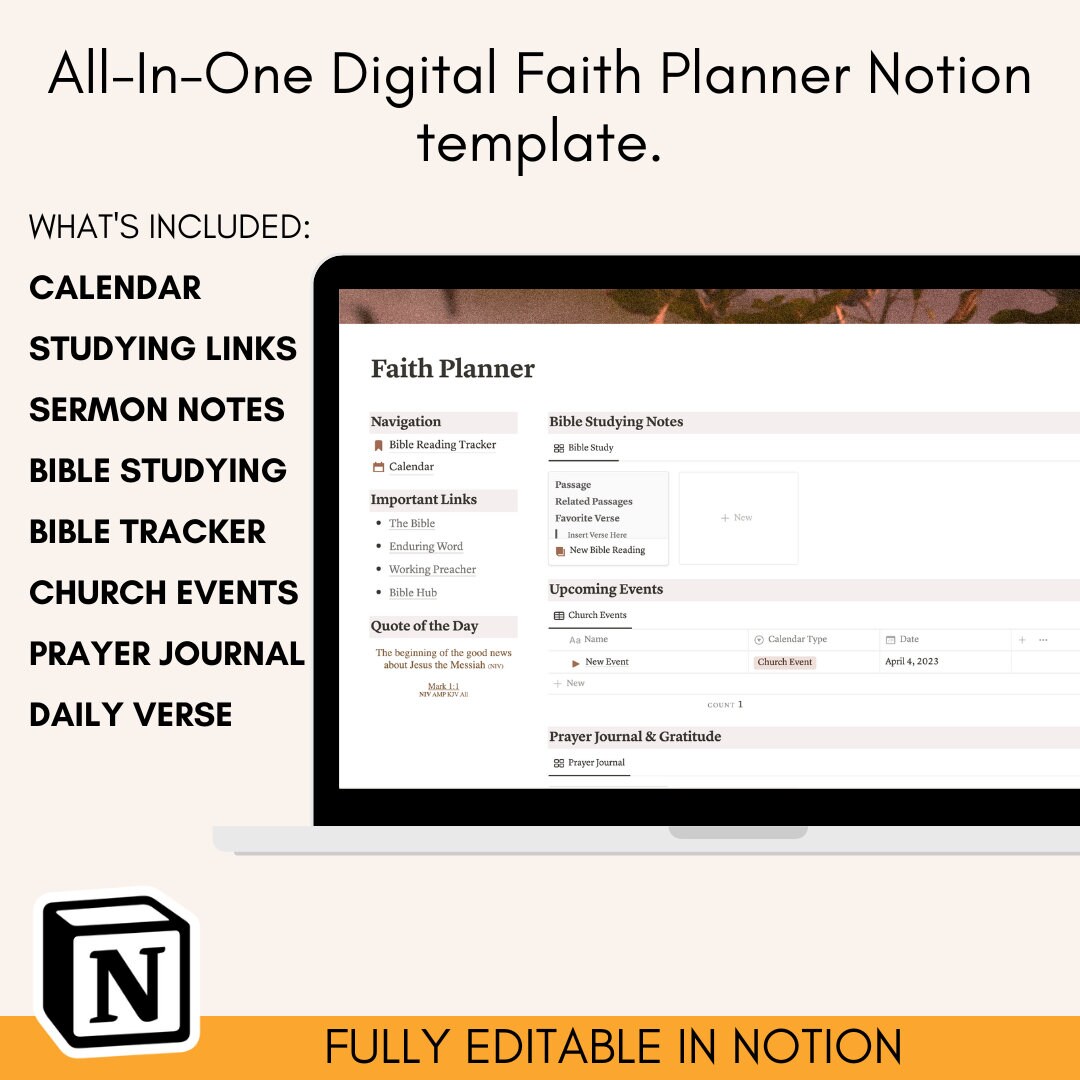 Notion Faith Planner | Digital Faith Planner | Bible Study | Christian ...