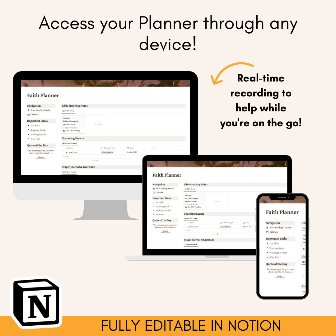 Notion Faith Planner | Digital Faith Planner | Bible Study | Christian ...