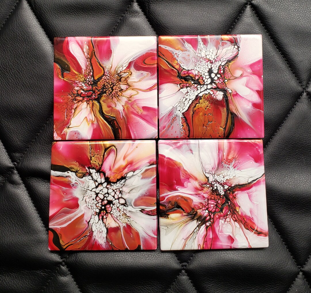 Floral Colors and Design on This Set of 4 Ceramic Tiles. Great ...