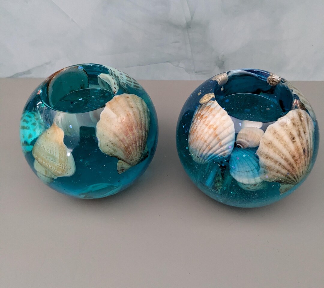 Beautiful Sea Shells in Round Resin Tea Light Candle Holder - Etsy