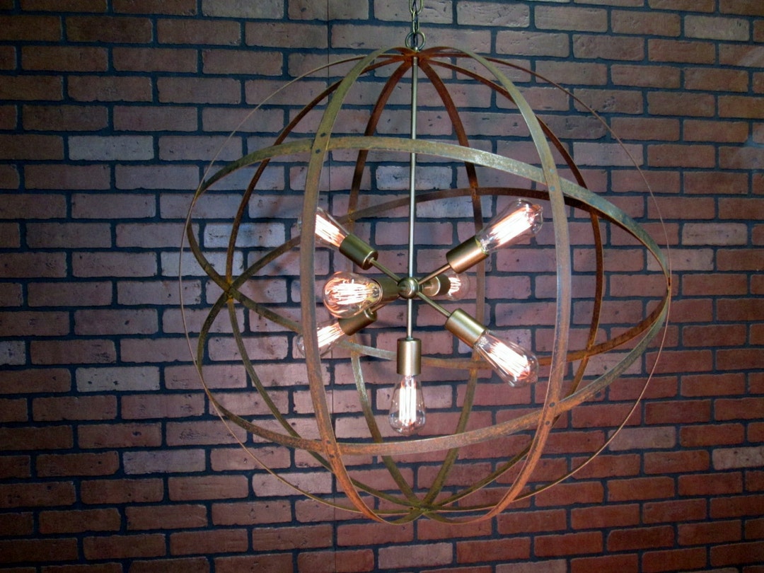 Rustic 30" Orb Chandelier Ceiling Light Sphere Wine Barrel Ring 7-light ...