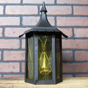 Large Vintage Story Book Gothic Porch Light Wall Sconces Amber Glass ...