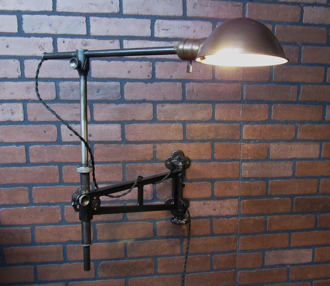 Large Vintage Industrial Articulating Arm Work Light Sconce Parabolic ...