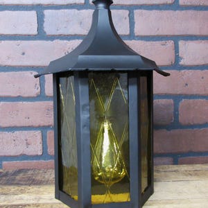Large Vintage Story Book Gothic Porch Light Wall Sconces Amber Glass ...