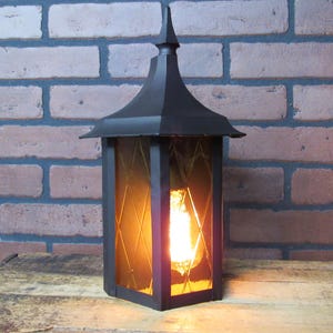 Large Vintage Story Book Gothic Porch Light Wall Sconces Amber Glass ...