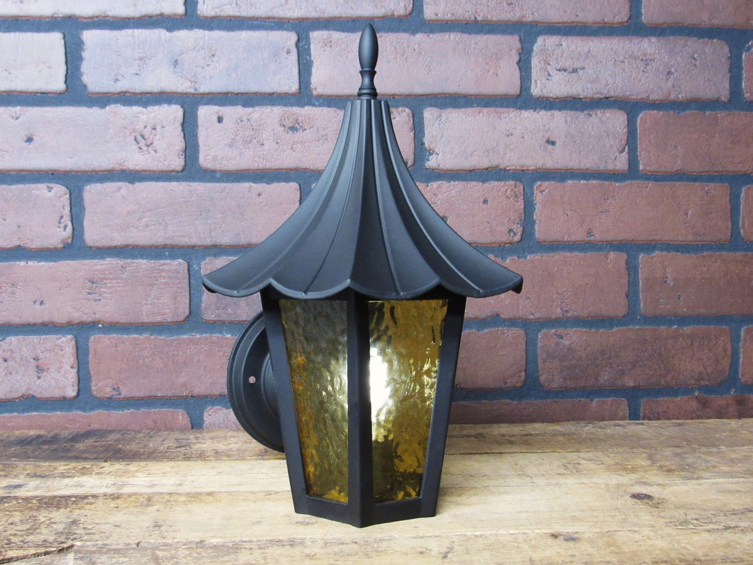 Vintage Story Book Gothic Porch Light Wall Sconces Amber Glass Restored ...