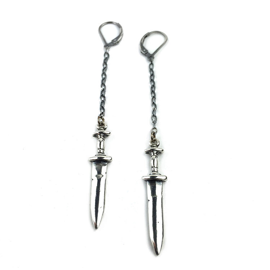 Sterling Silver Dagger Chain Earrings - Etsy