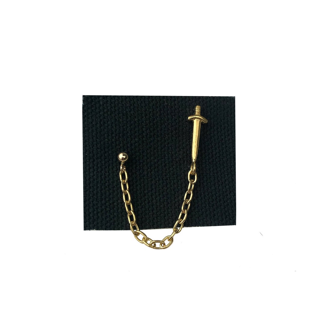 Sword and Chain Double Stud Gold - Etsy