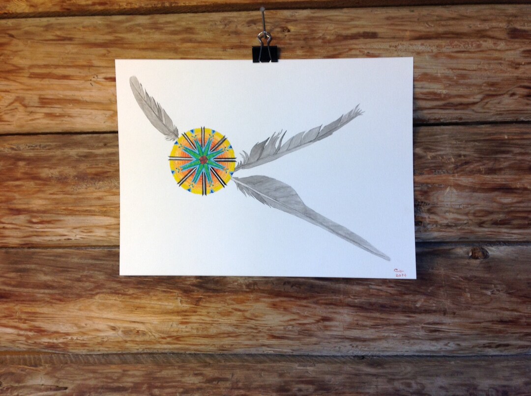 Native American Inspired Watercolor Painting: Feather Rosette Art - Etsy