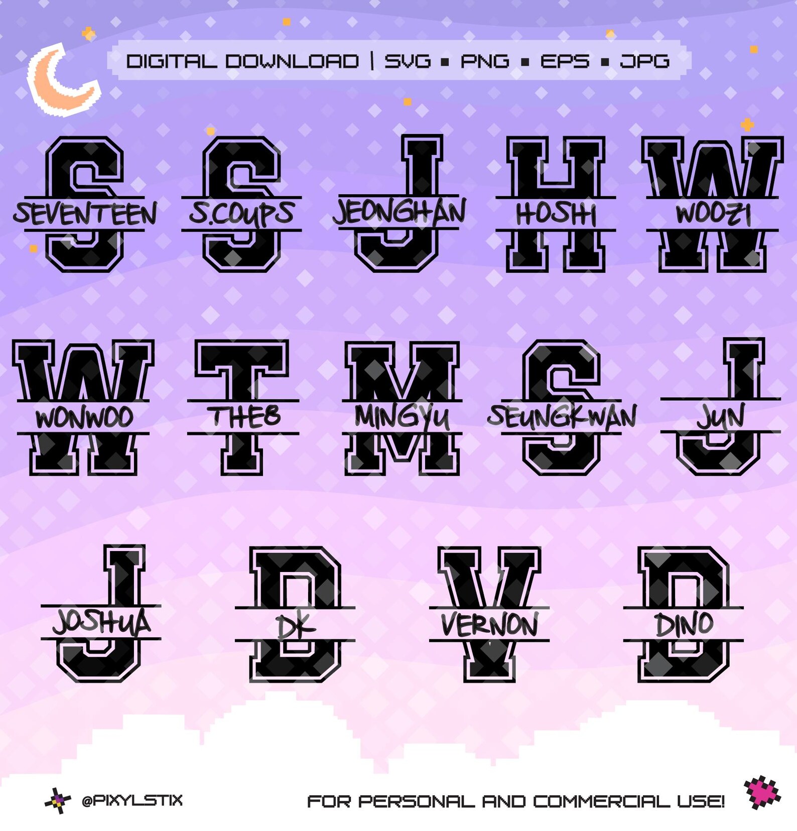 SVT Seventeen Varsity Monogram Vector Files | Svg, Png, Jpg, Eps ...