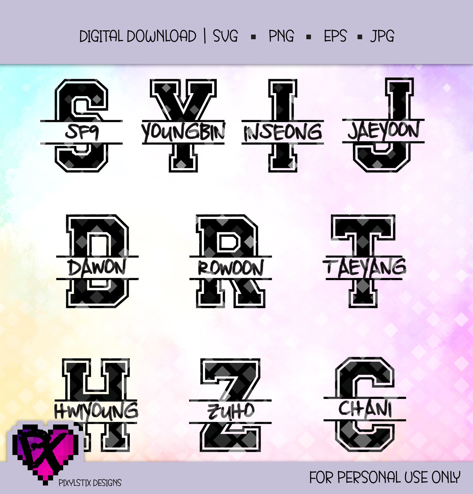 SF9 Varsity Monogram Vector Files Svg, Png, Jpg, Eps Cut Files for ...