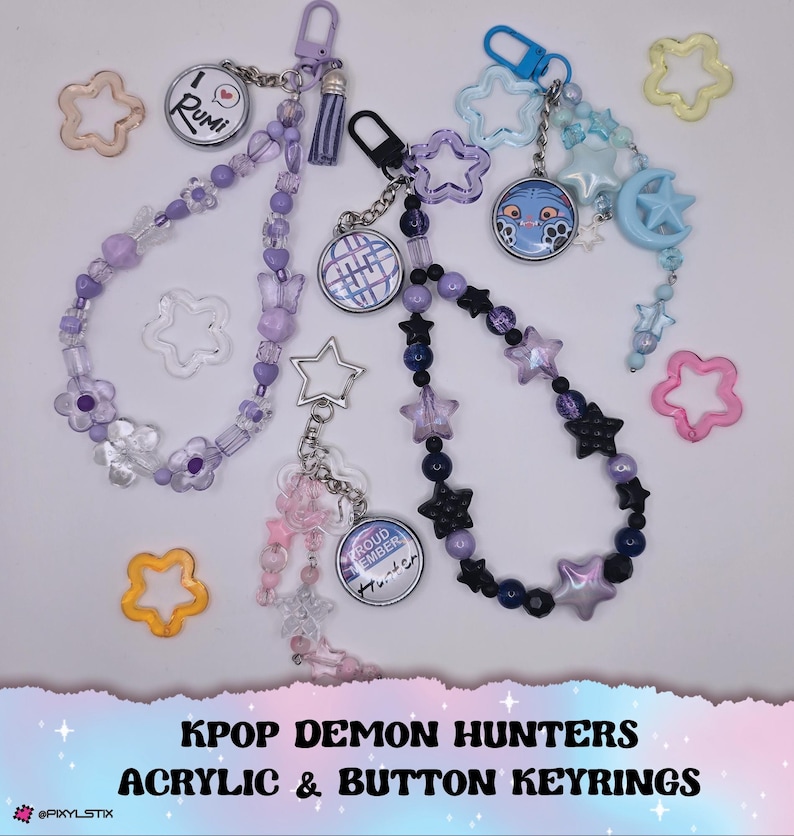 KPDH | Kpop Demon Hunters Acrylic & Button Keyrings | Huntrix, Saja ...