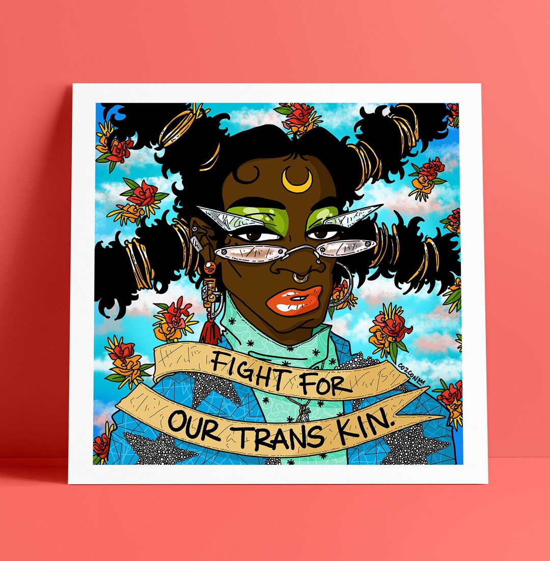 Support Our Trans Kin | Queer Art | Lgbtqiaa Wall Art | Melanin Line ...