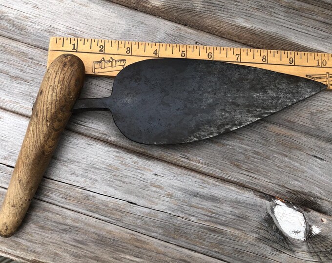 Vintage Spear Shaped Hand Tool With Wood Handle, Unusual Metal Hand ...