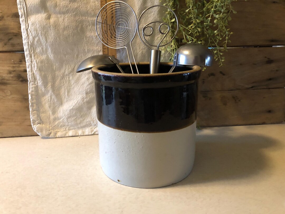 Vintage Stoneware Crock Container Caddy Storage, Farmhouse Prim Storage ...