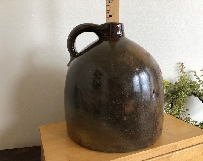 Brown Crock Jug, Primitive Brown Jug, Round Top Whisky Jug, Prim ...