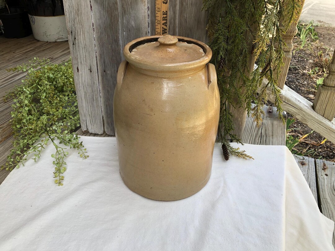 Salt Glaze Crock Container With Handles, Stoneware Handled Crock ...