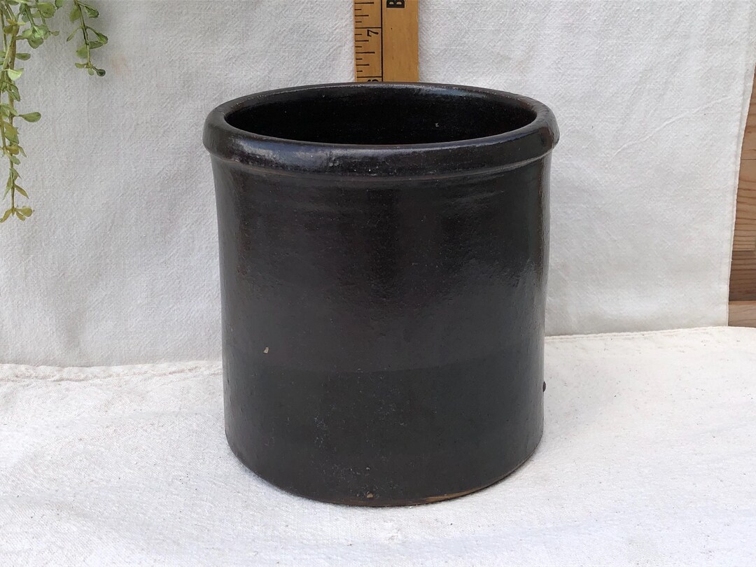 Stoneware Crock, Small Stoneware Crock Kitchen Caddy Storage, Dark ...
