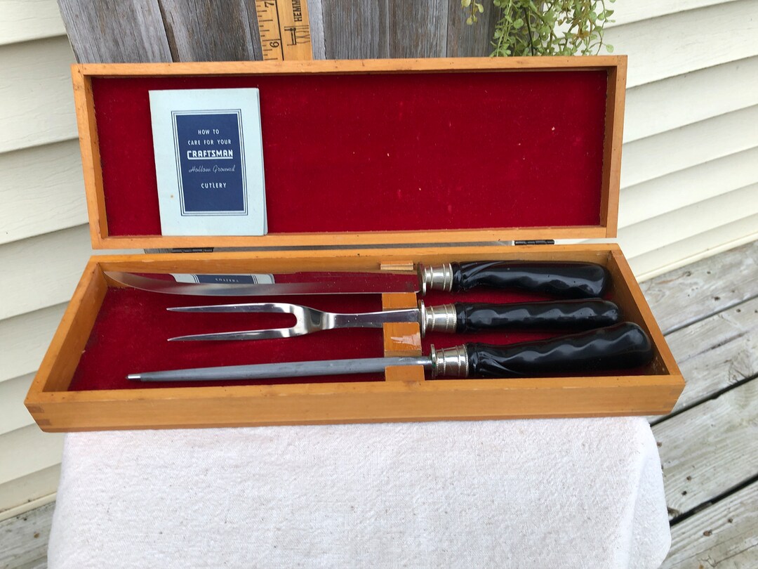 Meat Carving Set Craftsmen in Wood Box Set - Etsy
