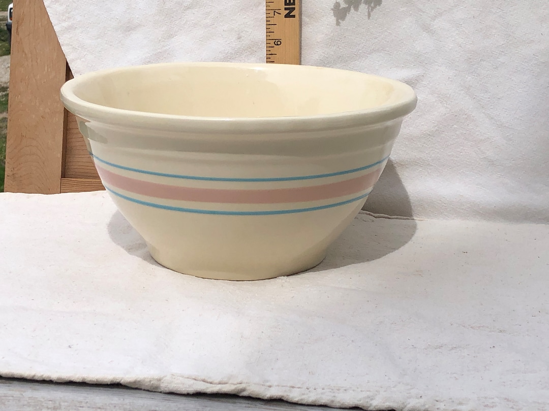 Mccoy Pottery Bowl 10, White Mccoy Mixing Bowl With Light Blue and Pink ...