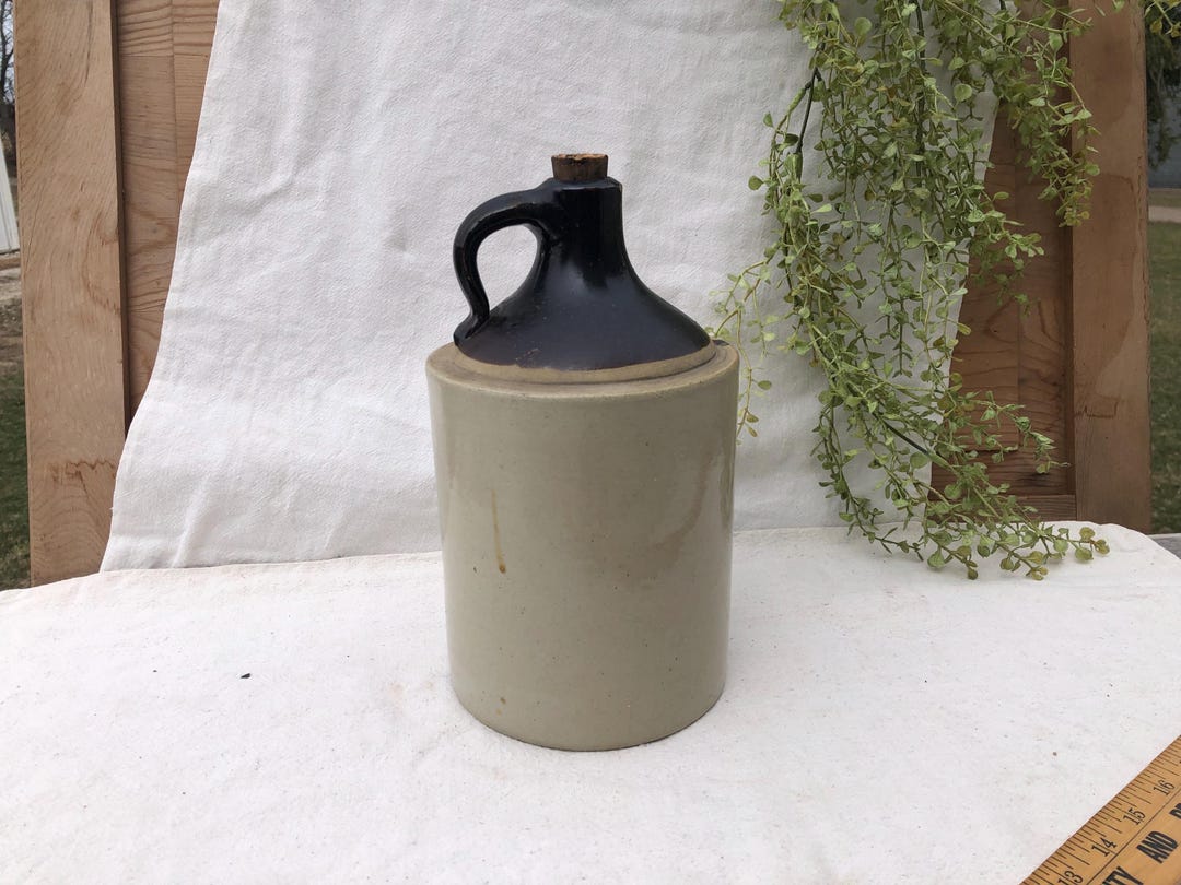 Little Prim Stoneware Crock Jug, Brown Top Jug, Moonshine Jug Crock ...