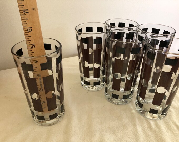 MCM Drinking Glasses, Set of 6 Retro Drinking Glasses With Geometric ...