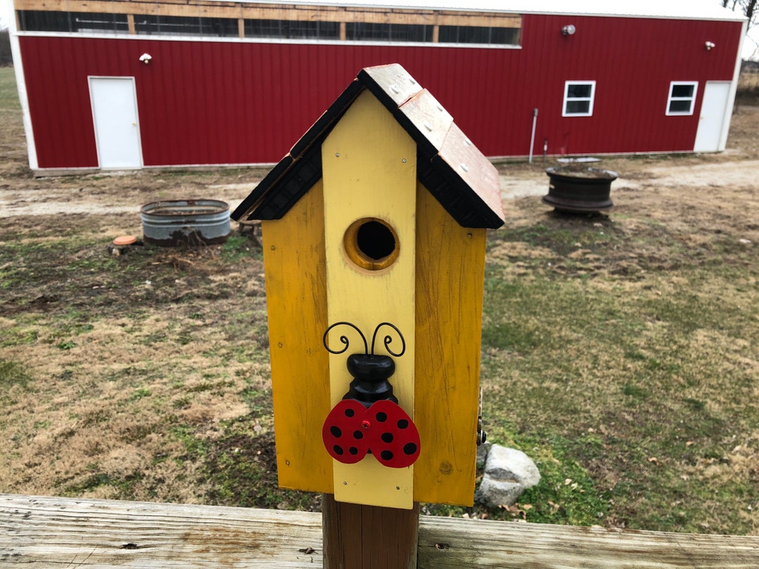 Ladybug Birdhouse Created From Reclaimed Wood and Metal, Outdoor ...