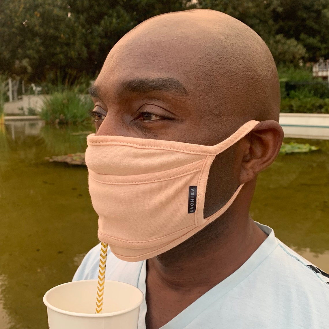 Straw Hole Cotton Jersey Face Mask W/ Nose Wire, Made in USA Opening ...