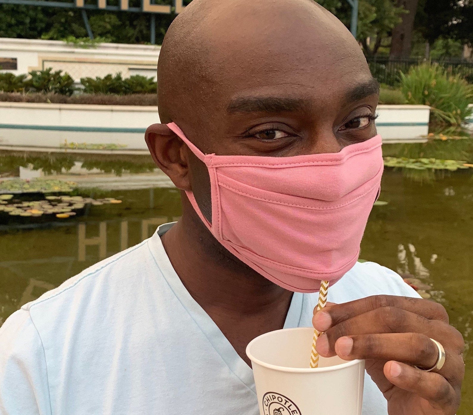 Straw Hole Cotton Jersey Face Mask With Nose Wire, Made in USA Opening ...