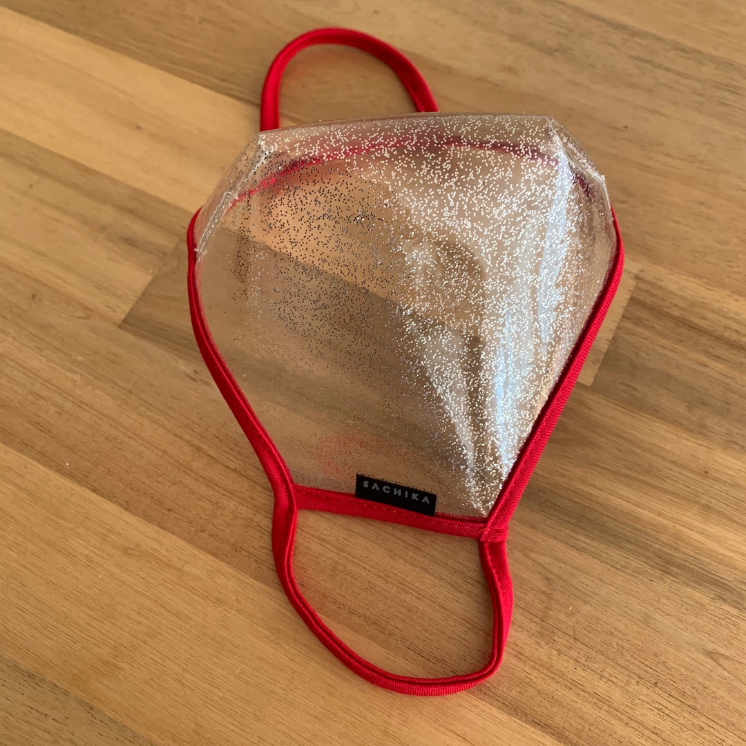 Red Glittery Sparkly Shimmery Clear Face Mask - SPARKLY REVEAL - for ...