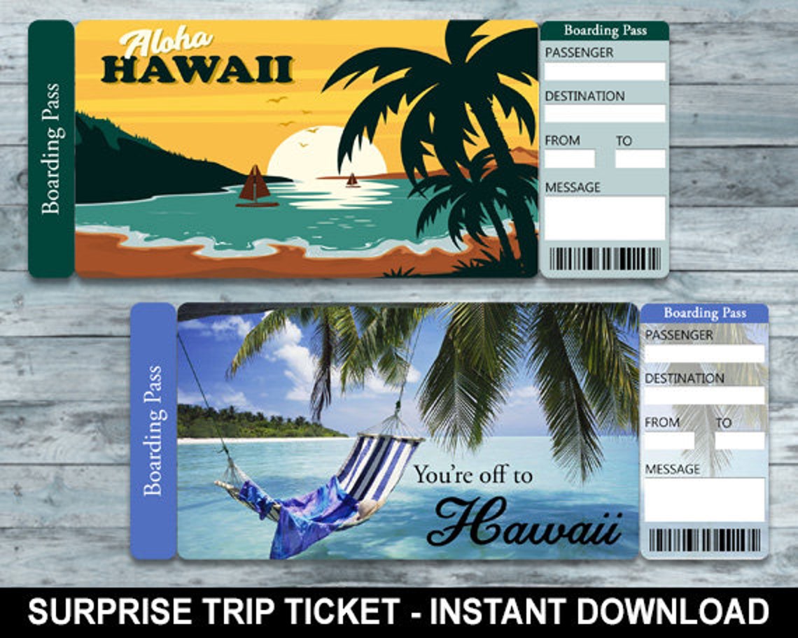 Surprise HAWAII Trip Gift Ticket. Boarding Pass. Trip Ticket. Vacation ...