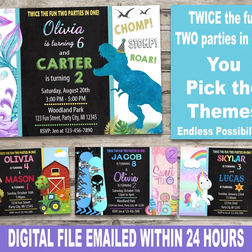 Double Birthday Invitation Sibling Birthday Invitation Joint - Etsy